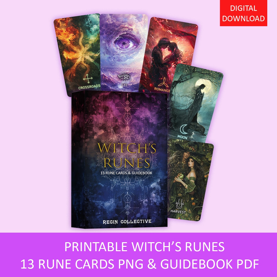 Printable Witch's Runes Deck I Witches Runes Cards & Guidebook I PNG ...
