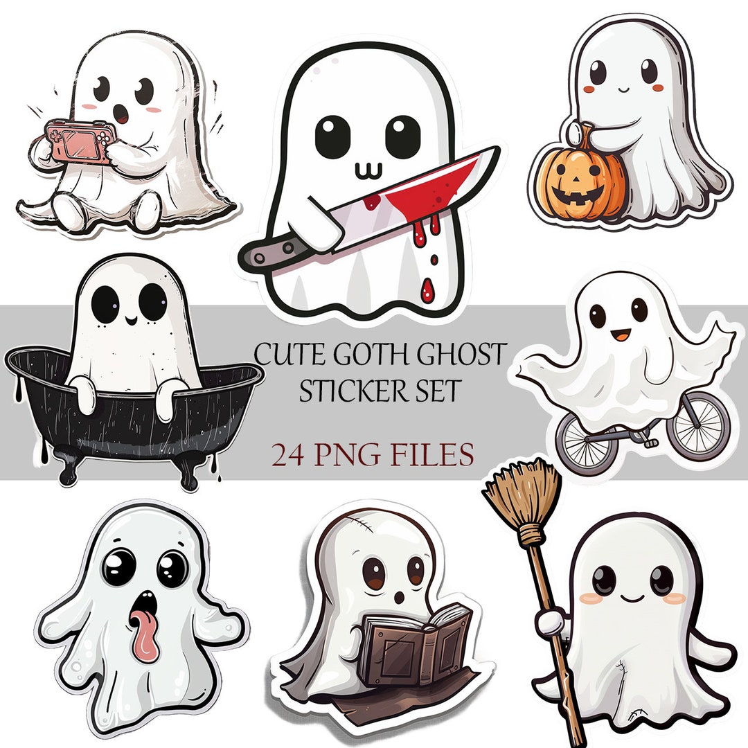Cute Goth Ghost Sticker Set - 24 Adorable Ghostly Designs, Perfect for ...