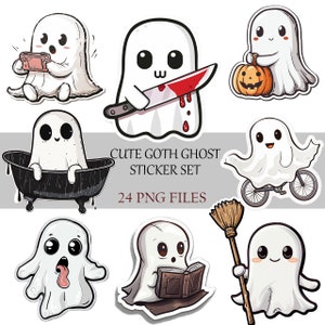 Cute Goth Ghost Sticker Set 24 Adorable Ghostly Designs, Perfect for ...