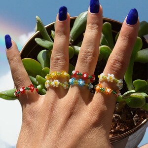 Beaded Flower Rings Floral Jewelry Minimalist Rings Y2k Rings ...