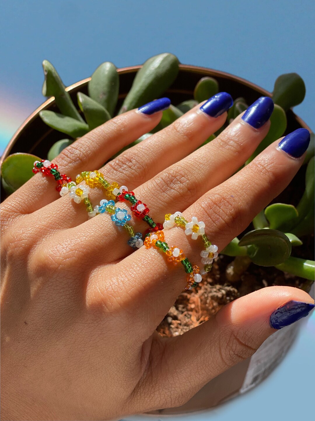 Beaded Flower Rings Floral Jewelry Minimalist Rings Y2k Rings ...