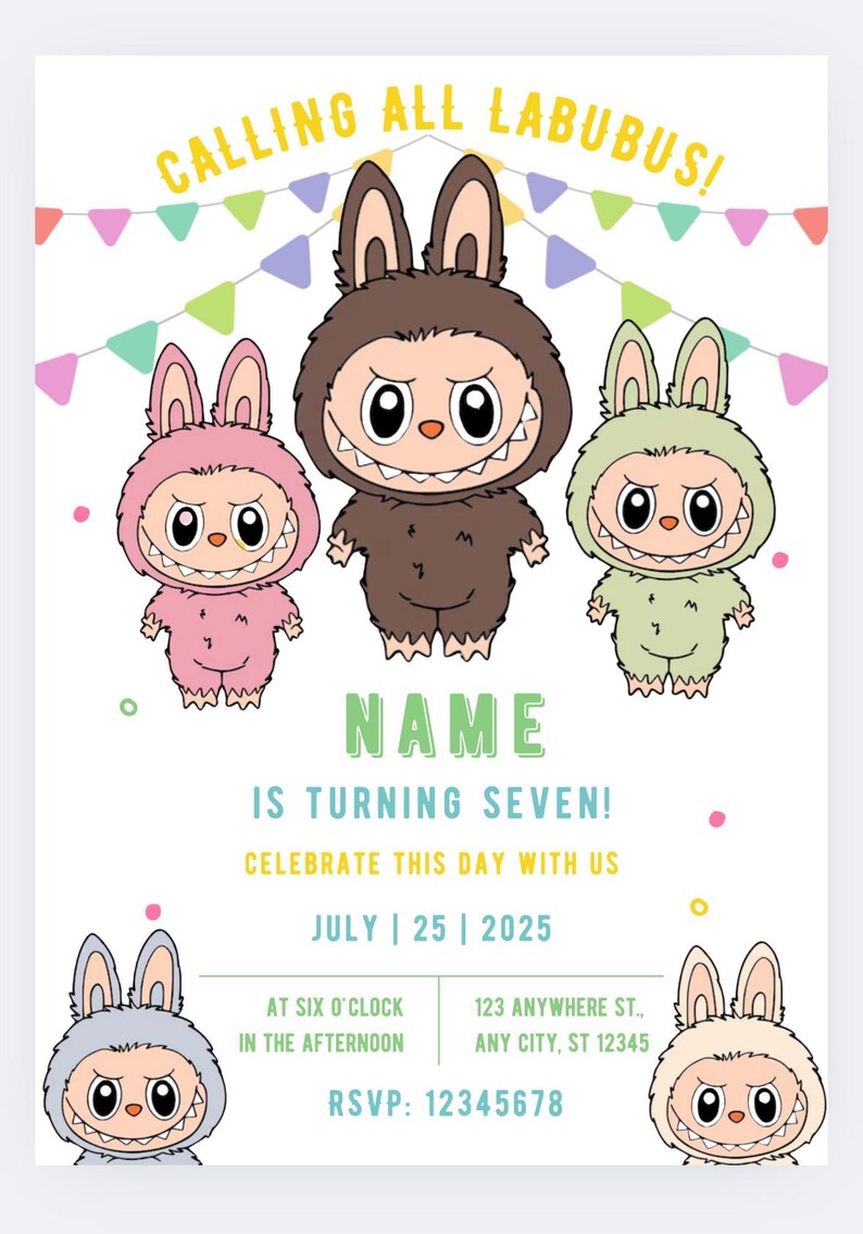 DIGITAL Birthday Invitation | LABUBU Popmart Inspired | Custom ...