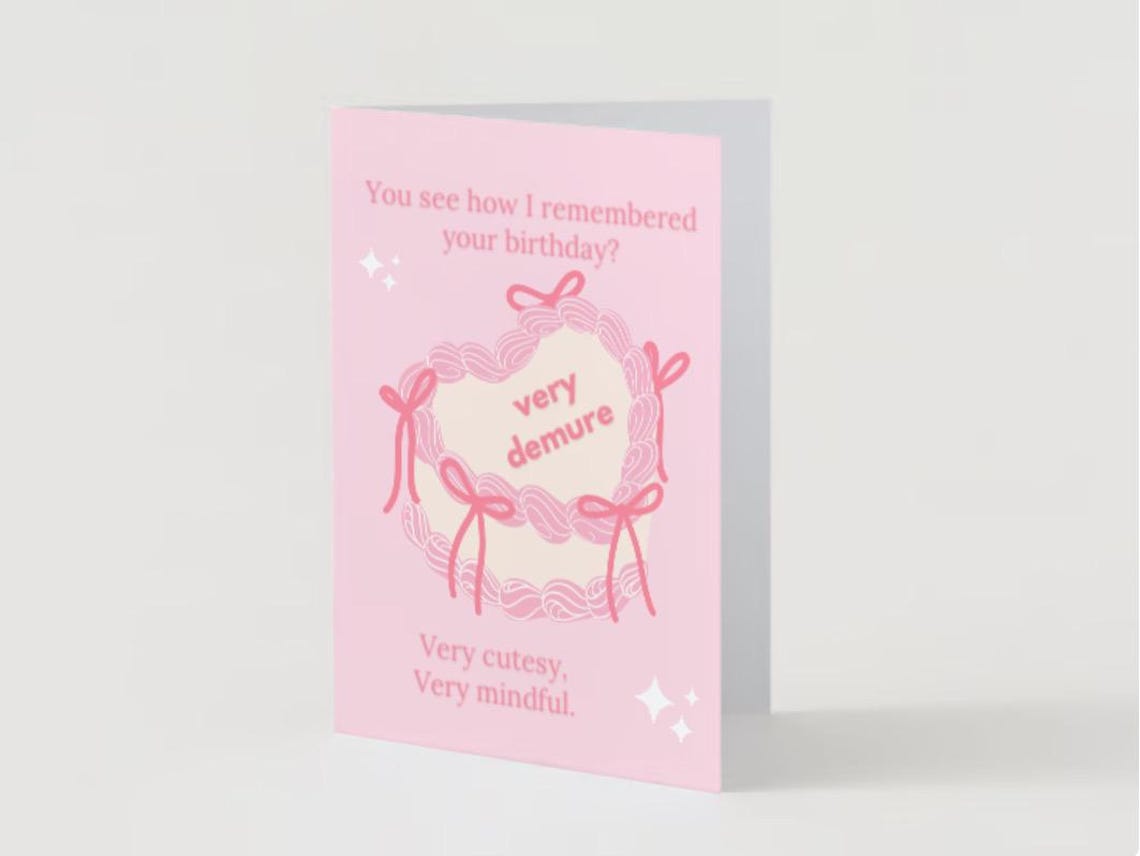 Very Demure Very Cute Very Mindful | Fancy Cake Birthday Card | Tiktok ...