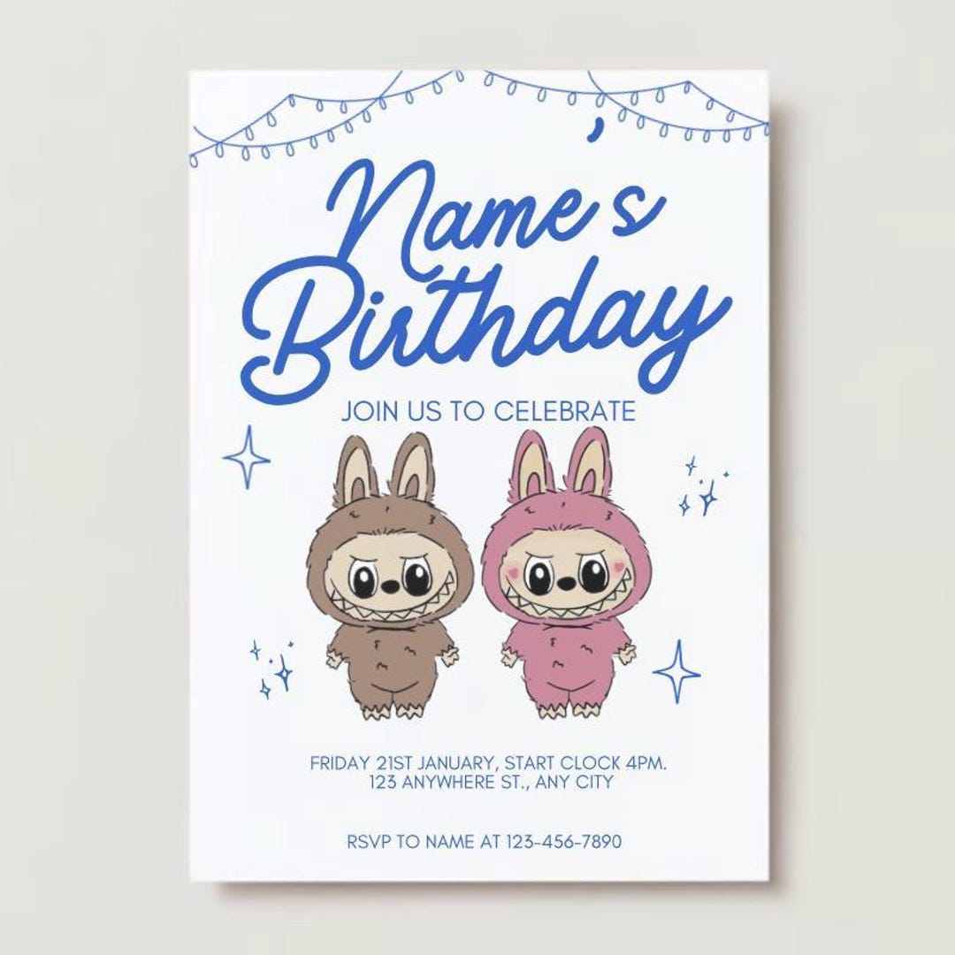 DIGITAL Birthday Invitation LABUBU Popmart Inspired Custom Personalised ...