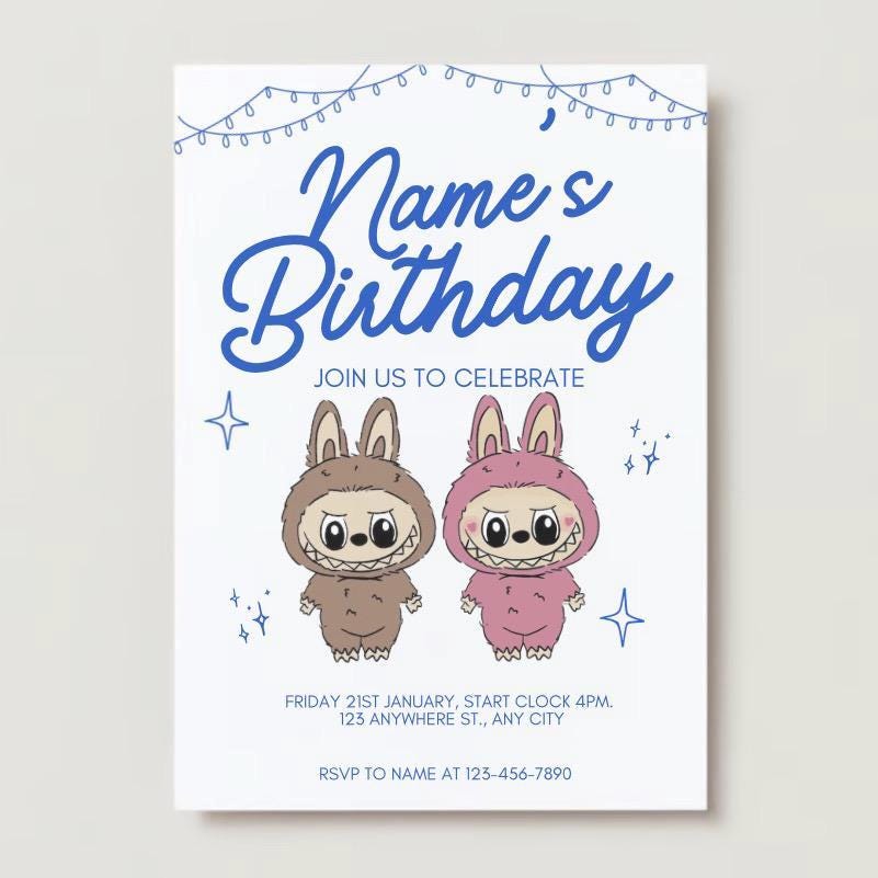 DIGITAL Birthday Invitation LABUBU Popmart Inspired Custom Personalised ...