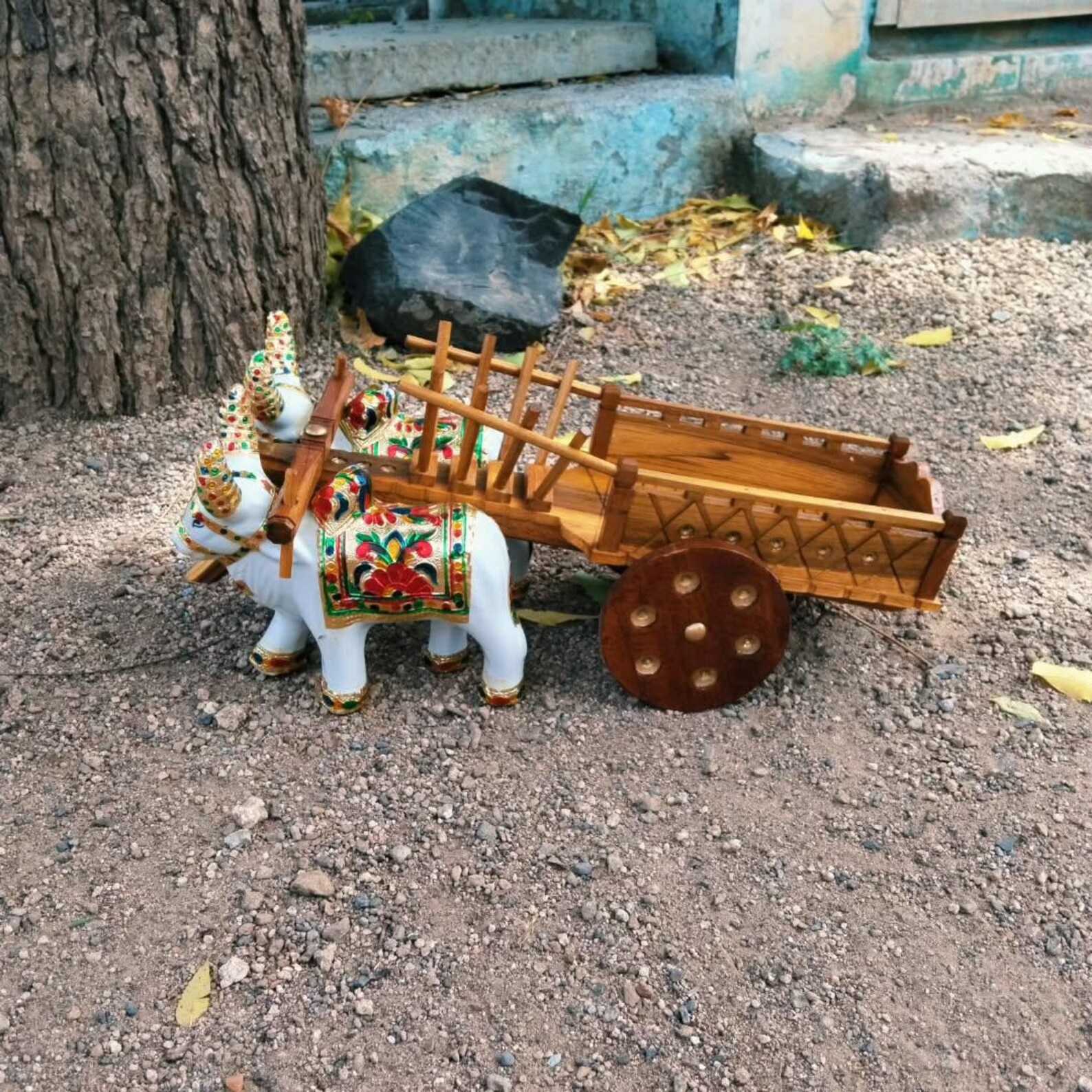 Indian Village Bullock Cart Wooden Statue Bullock Cart Rath Chariot ...