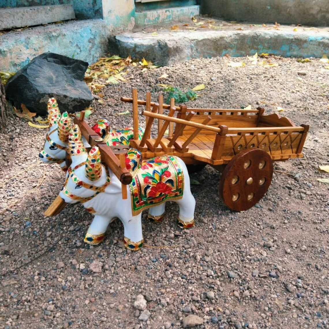 Indian Village Bullock Cart Wooden Statue Bullock Cart Rath Chariot ...