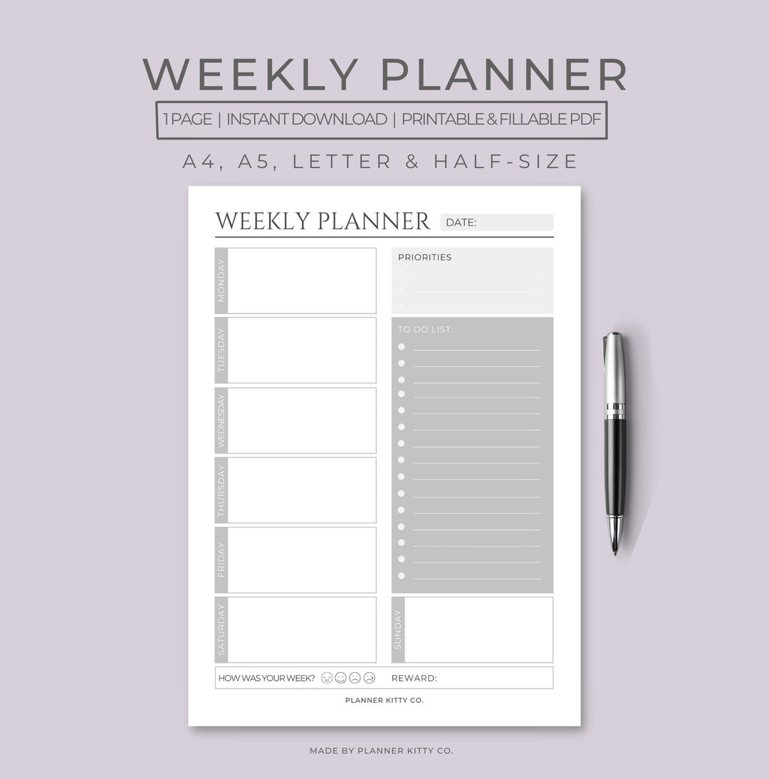Digital & Printable Weekly Planner | Week on One Page | To-do List ...