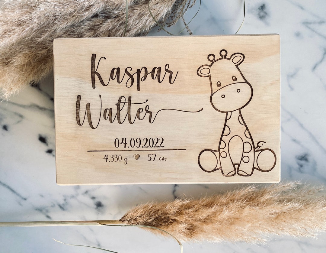 Baby Giraffe Wooden Memory Box Personalized Wooden Box With Name and ...