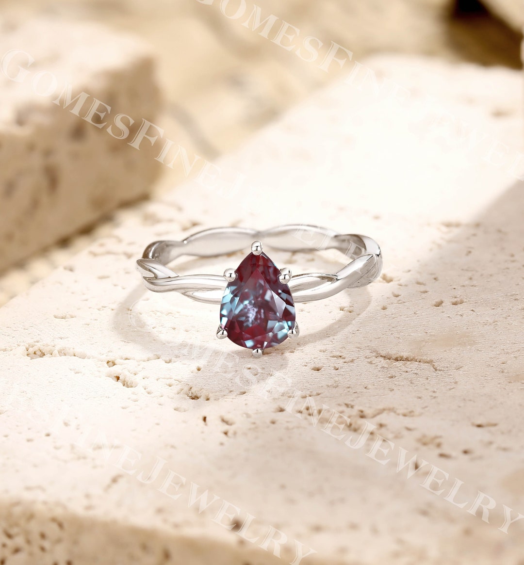 Pear Alexandrite Engagement Ring | Alexandrite Twisted Ring | White ...