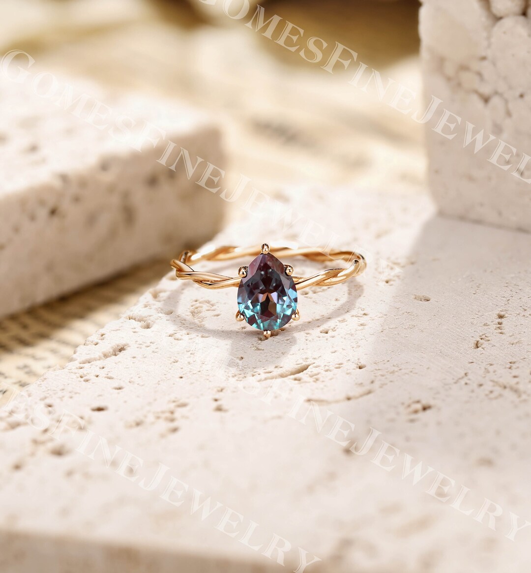 Infinity Alexandrite Engagement Ring | Pear Alexandrite Ring Rose Gold ...