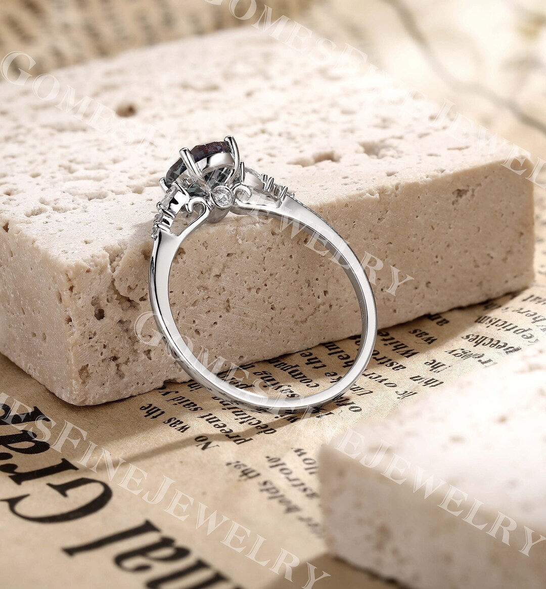 Antique Oval Alexandrite Engagement Ring | 14k White Gold Alexandrite ...
