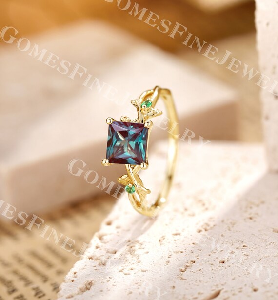 Princess Cut Alexandrite Engagement Ring Leaf Branch Twig | Etsy
