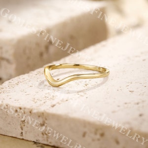 Plain Curved Wedding Band | 14k Solid Yellow Gold Wedding Band ...