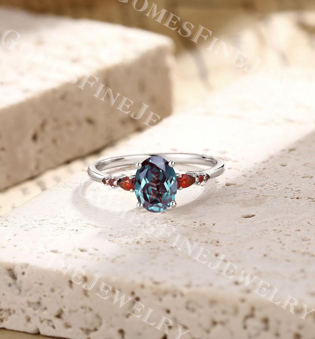 Oval Cut Alexandrite Engagement Ring | Unique Alexandrite Ring White ...