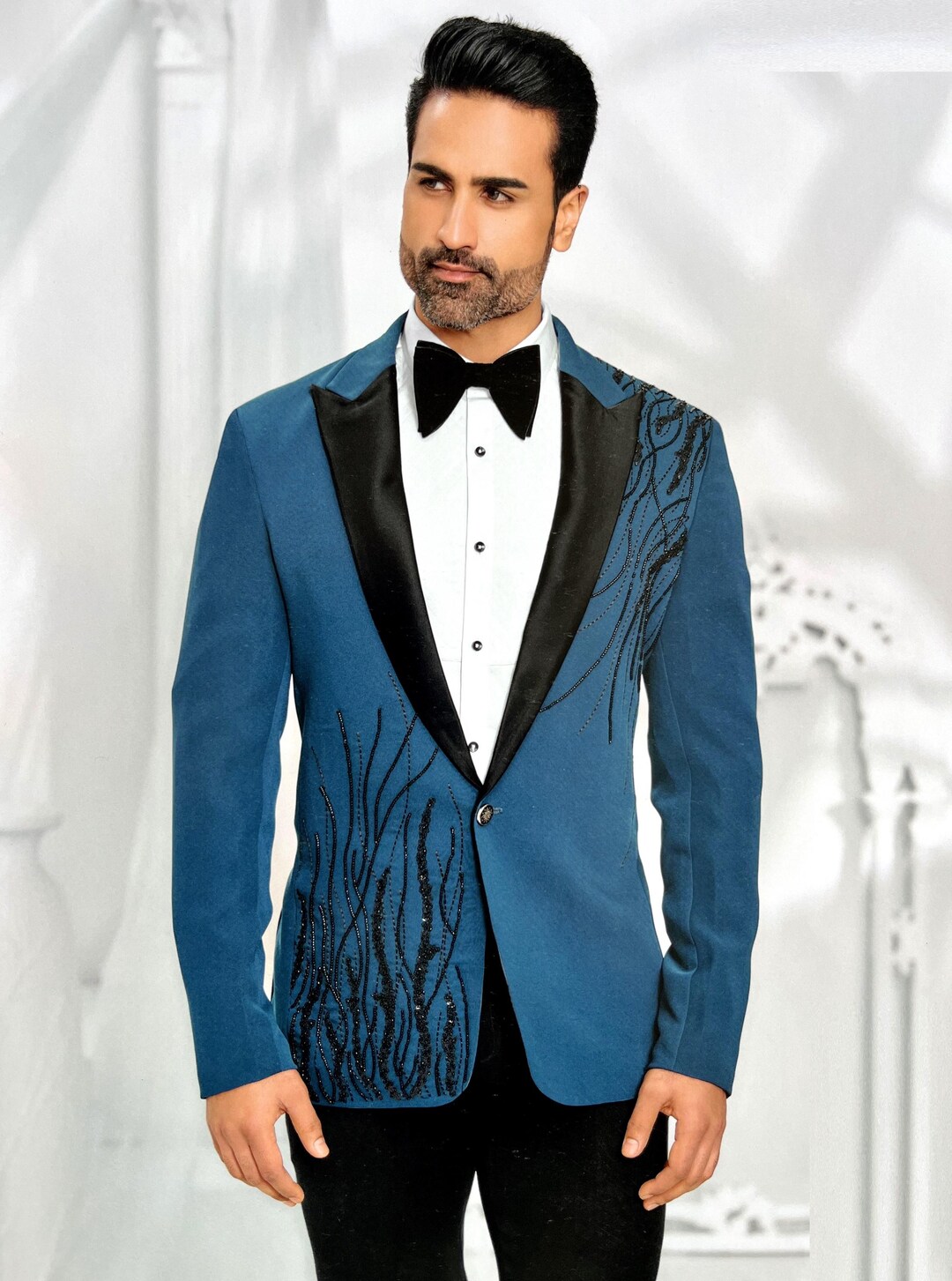 Teal Hand Work Tuxedo Suit for Men, Tuxedo Suit for Engagement ...