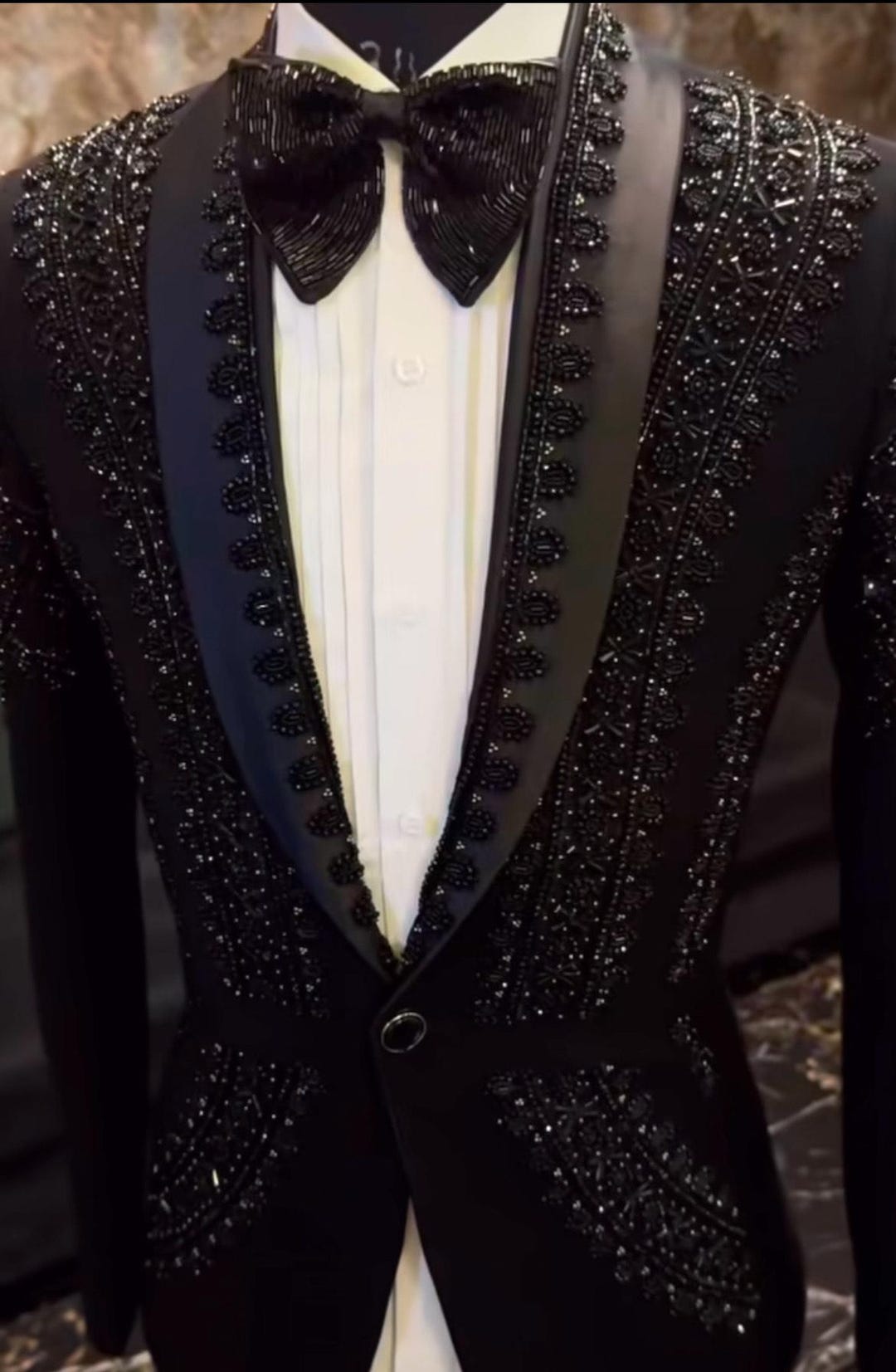 Black Hand Work Tuxedo Suit for Men, Tuxedo Suit for Engagement ...