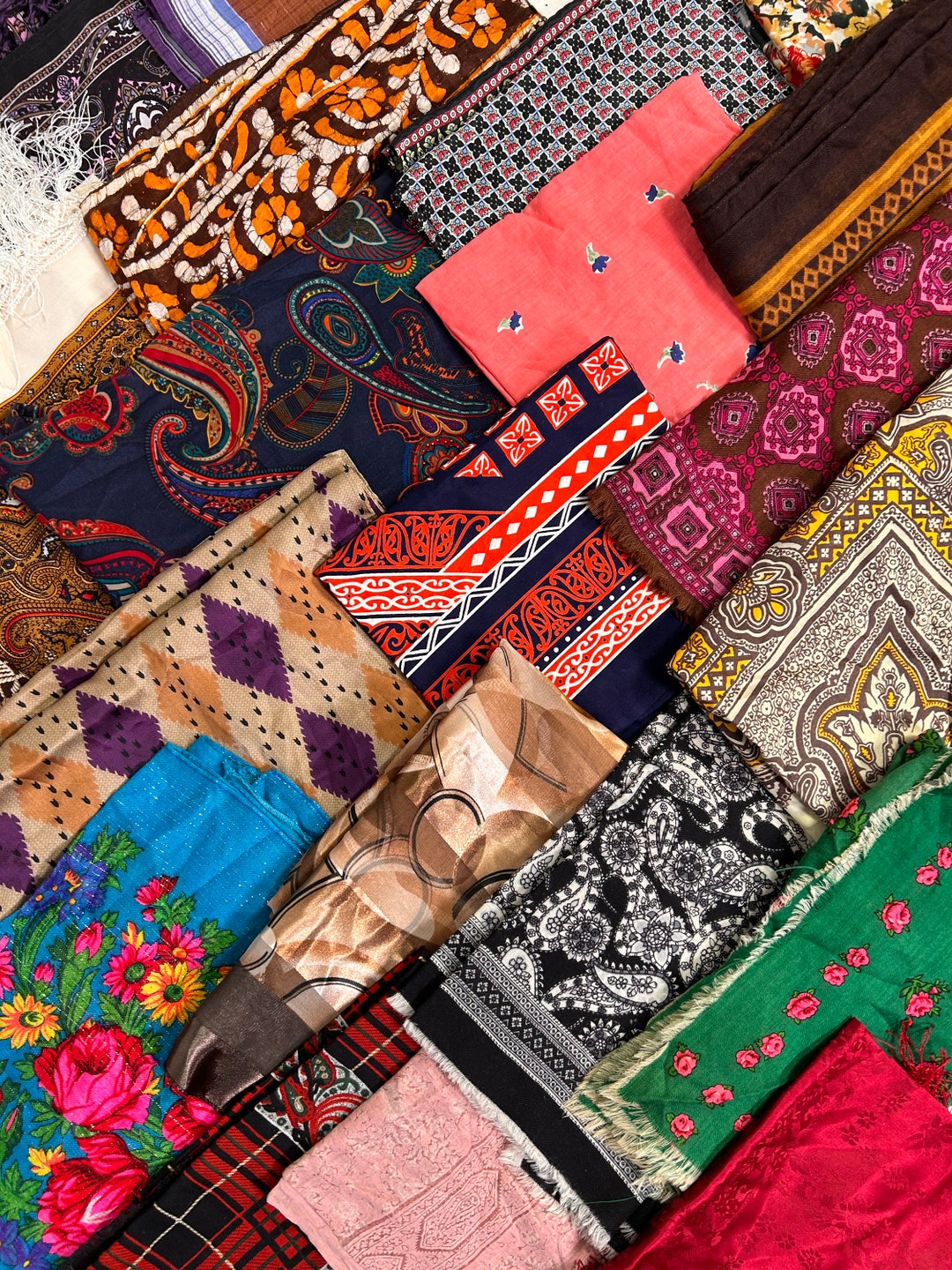 Mystery Vintage Box 20x Folk Scarves - Random Sorting Bulk Lot Retro ...