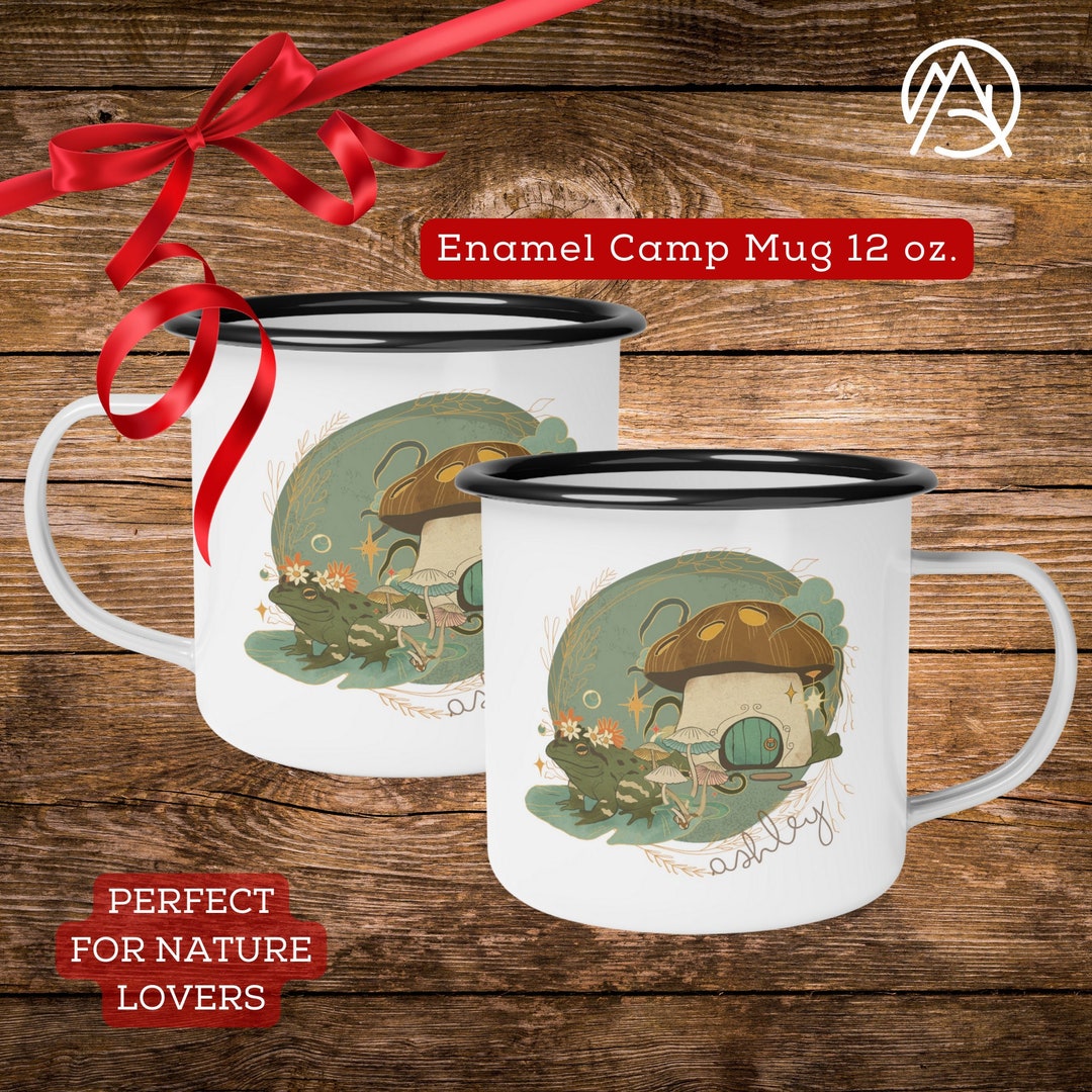 Personalized Cottagecore Mushroom and Frog Double-sided Enamel Camp Cup ...