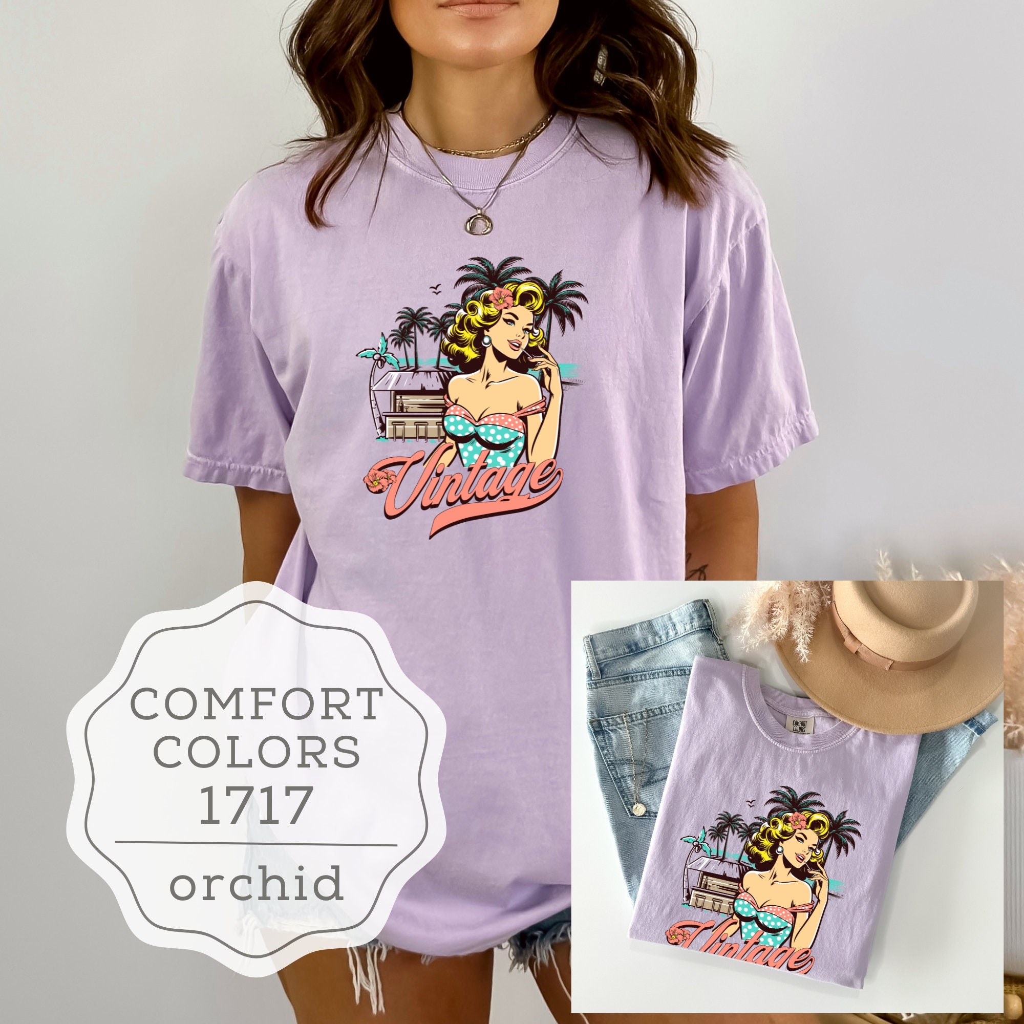 Vintage Retro 50s Pin-up Beach Girl Comfort Colors® T-shirt, Lady Pinup ...