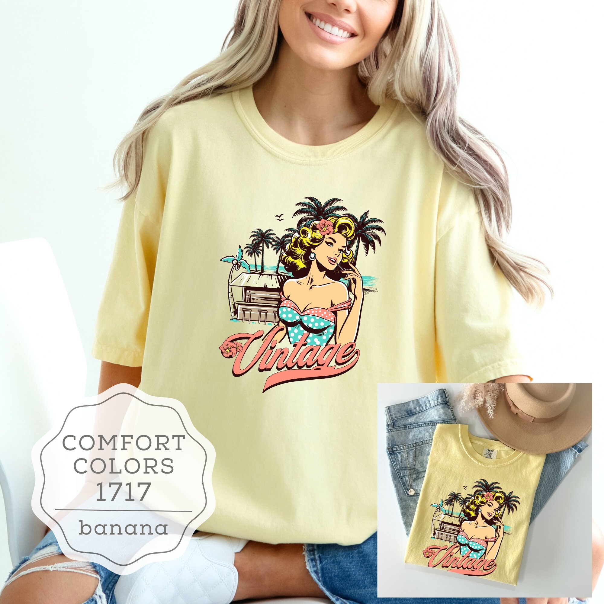 Vintage Retro 50s Pin-up Beach Girl Comfort Colors® T-shirt, Lady Pinup ...