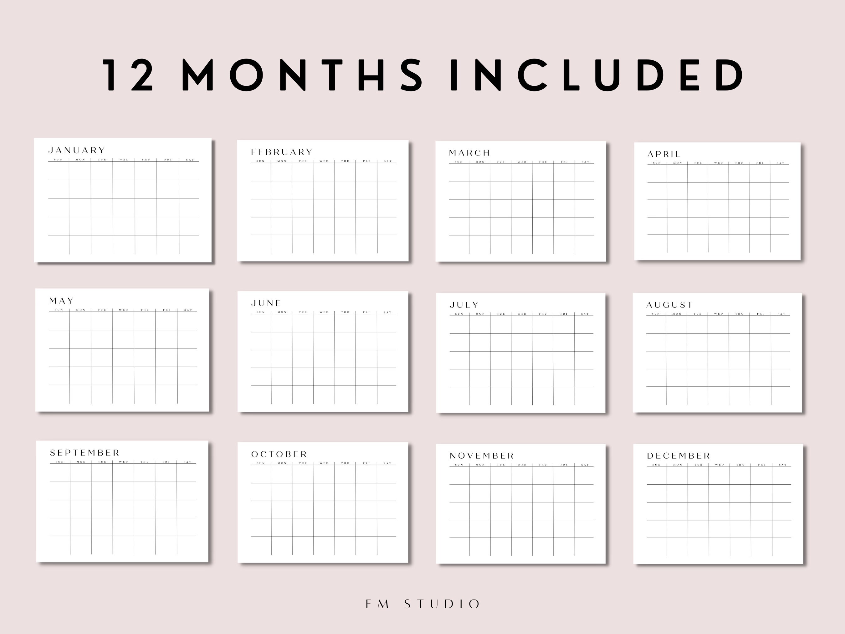 Blank Monthly Calendar PDF Printable, A4/A5/US Letter Sizes, Minimalist ...