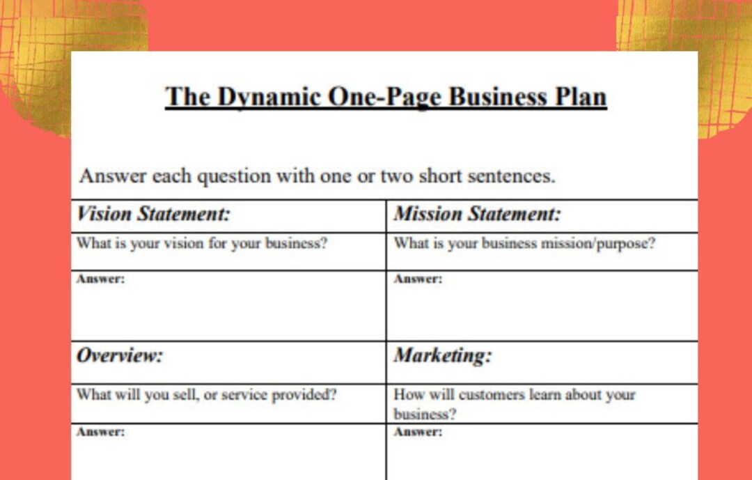 The Dynamic One-page Business Plan Digital Product - Etsy