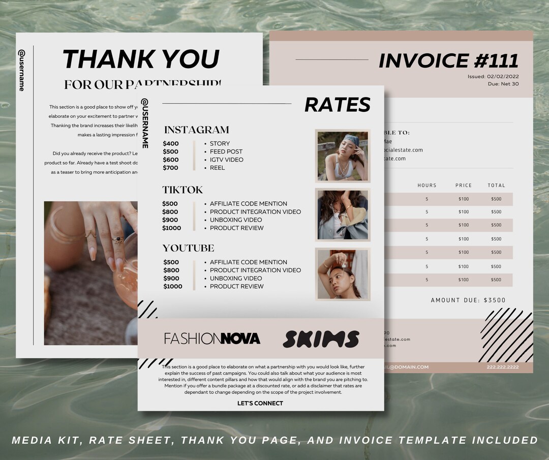 Brand Sponsorship Media Kit Canva Template | Rate Sheet | Invoice Page ...