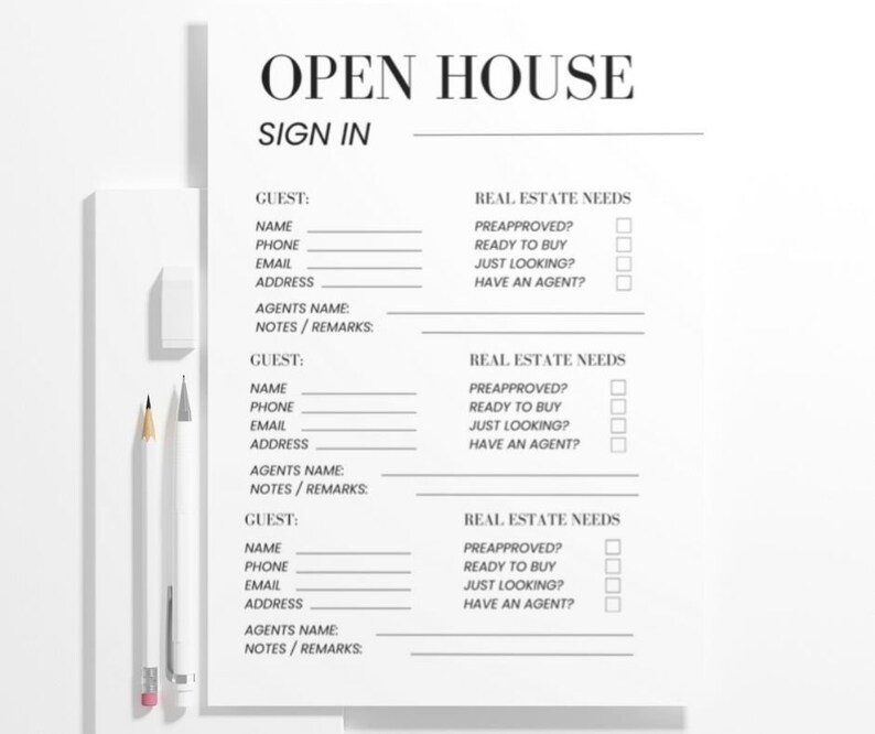 Open House Sign-in Sheet | Printable Realtor Flyer | Minimalistic ...