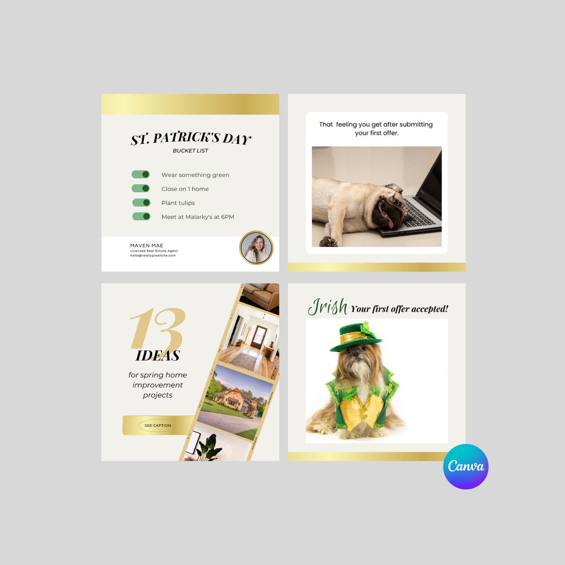 March Real Estate Content Saint Patricks Day Social Templates 30 Spring ...