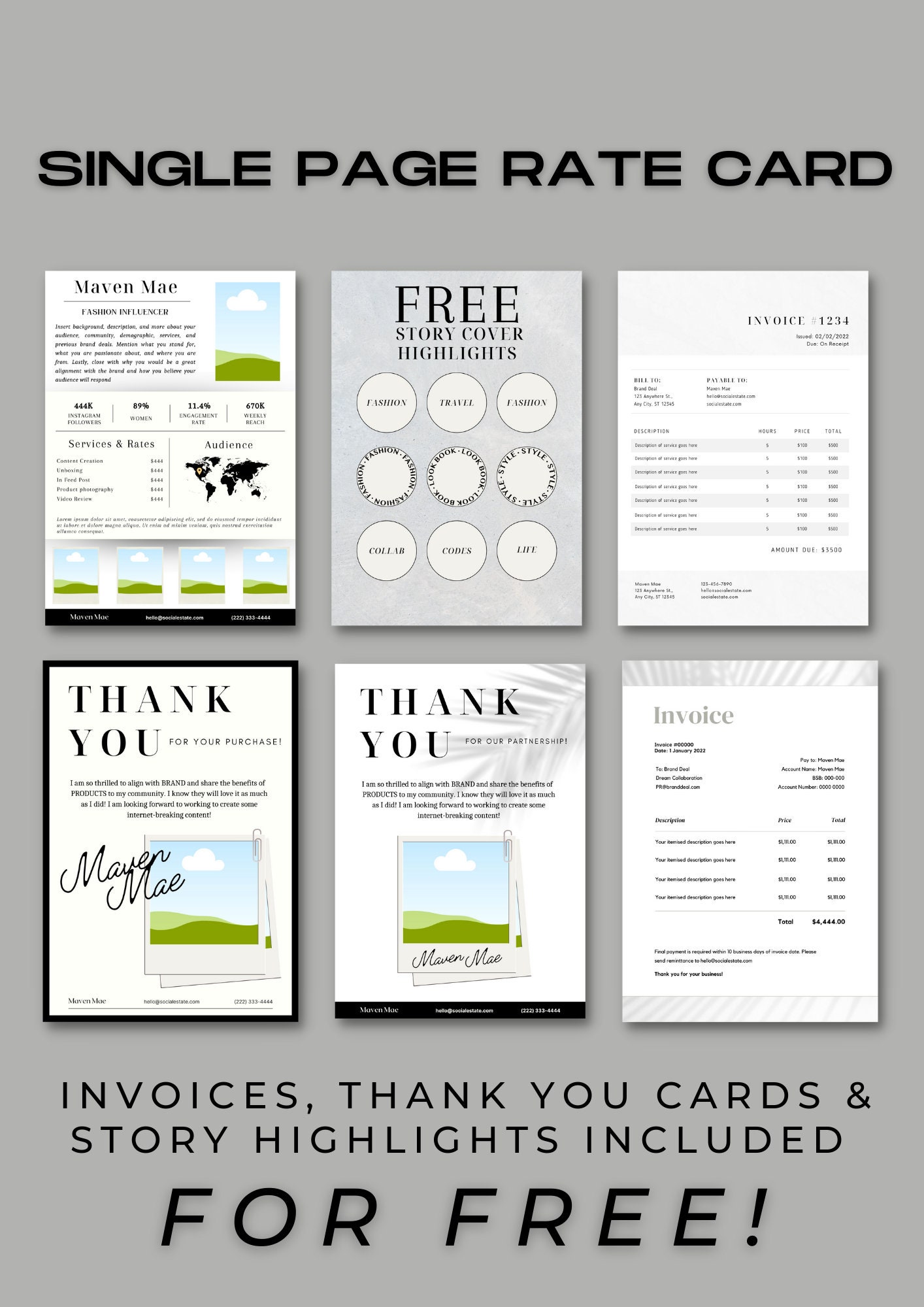 Fashion Influencer Media Kit Canva Template, Social Media Rate Card for ...