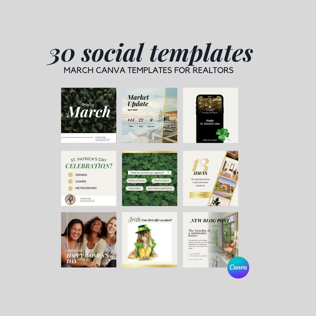March Real Estate Content | Saint Patricks Day Social Templates | 30 ...