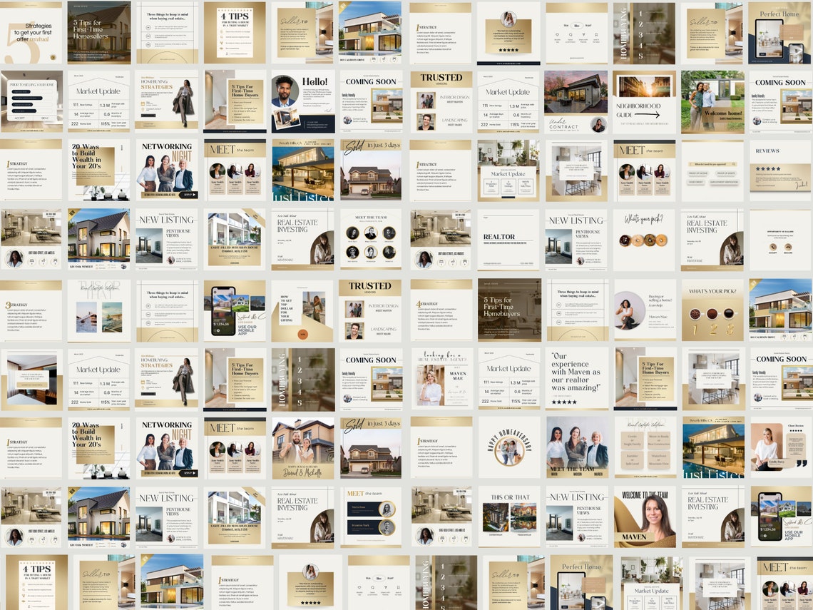 300+ Real Estate Marketing Bundle, Gold Luxury Customizable Social ...
