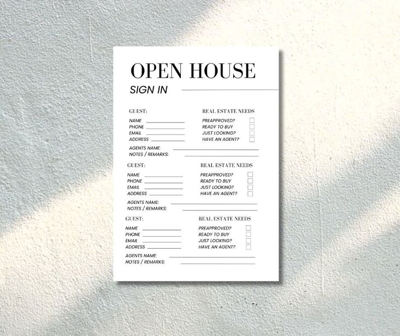 Open House Sign-in Sheet | Printable Realtor Flyer | Minimalistic ...
