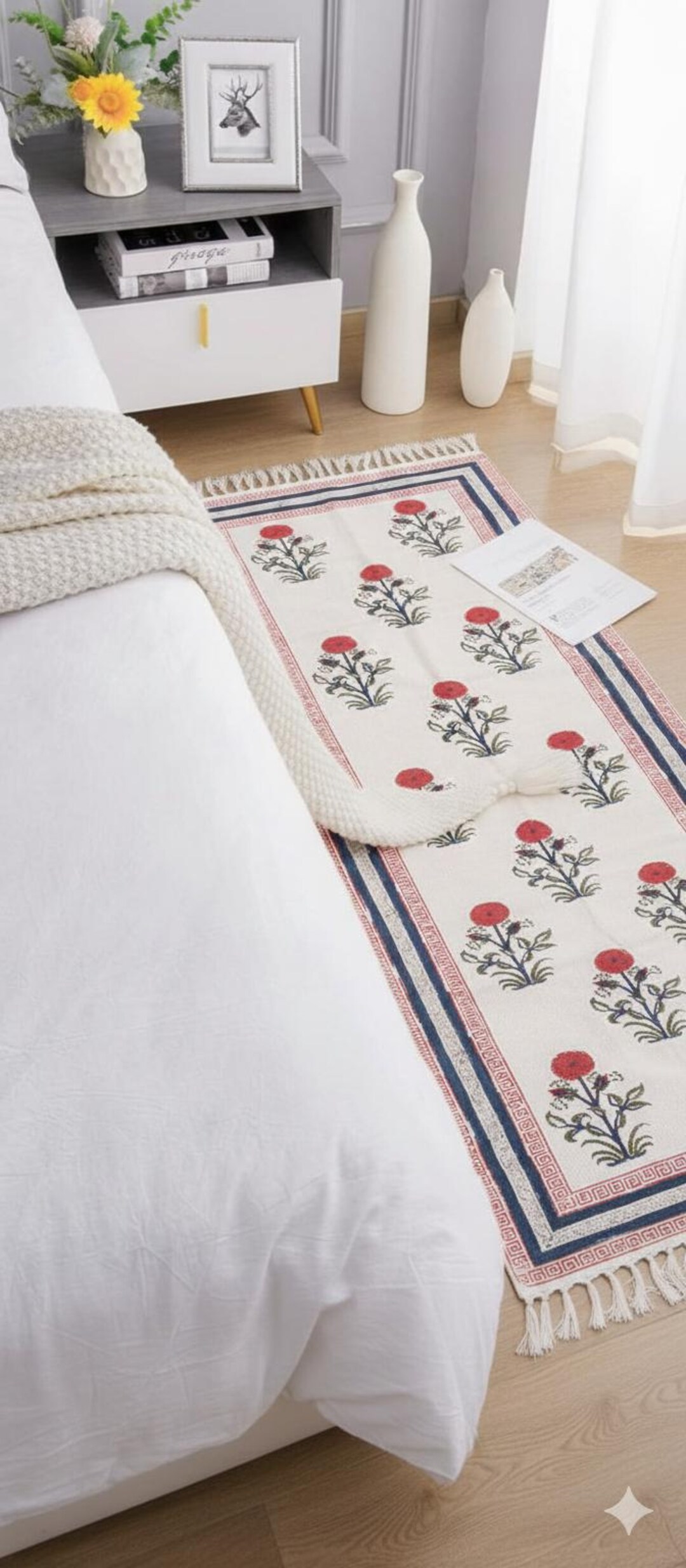 Handmade Block Printed Cotton Rug – Boho Floral Stair Runner - Etsy