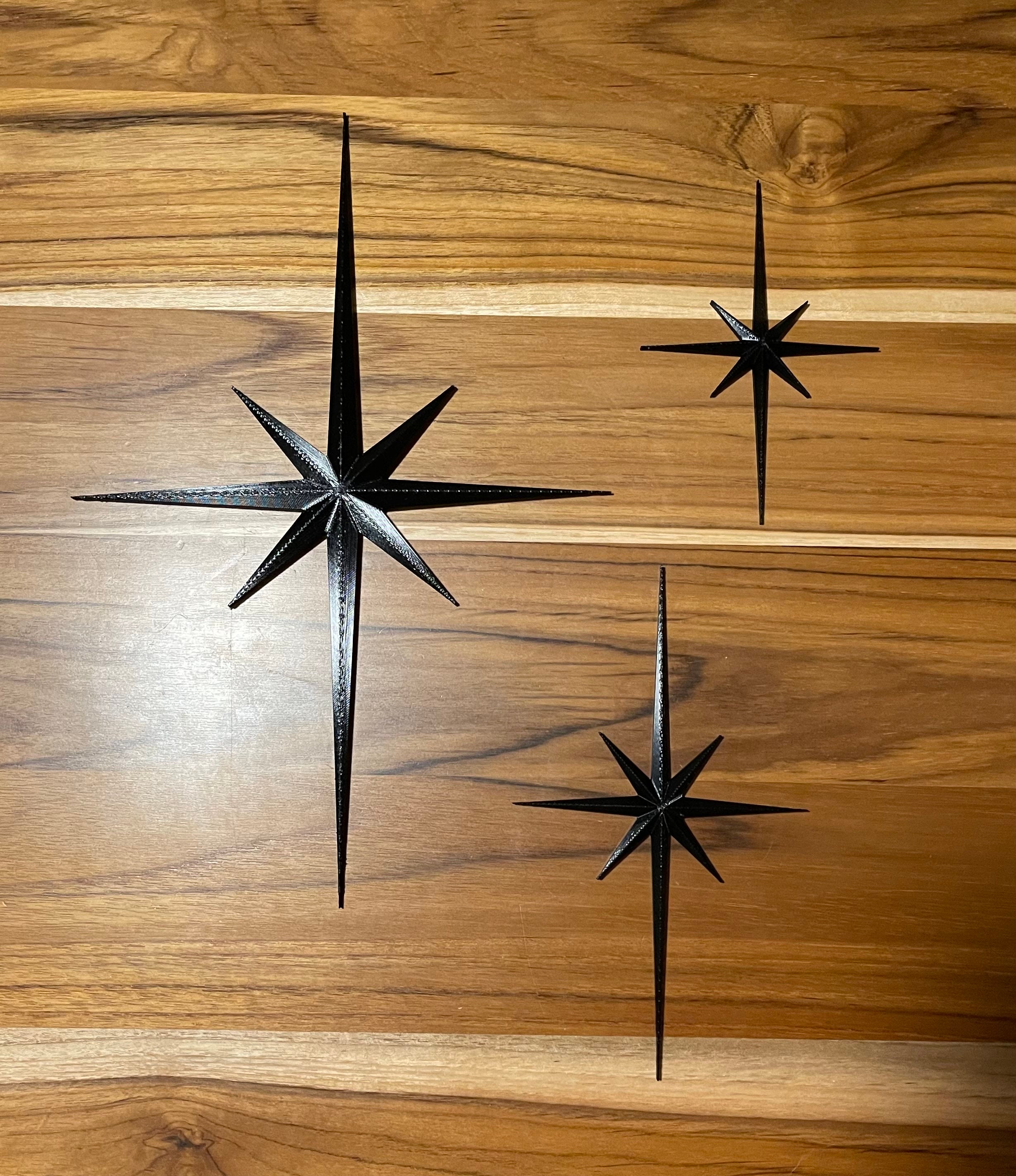 Mid Century Modern Elongated Pointed Starbursts 3D Printed in Black ...