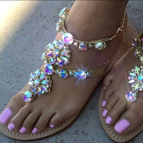Rhinestone Sandals - Etsy