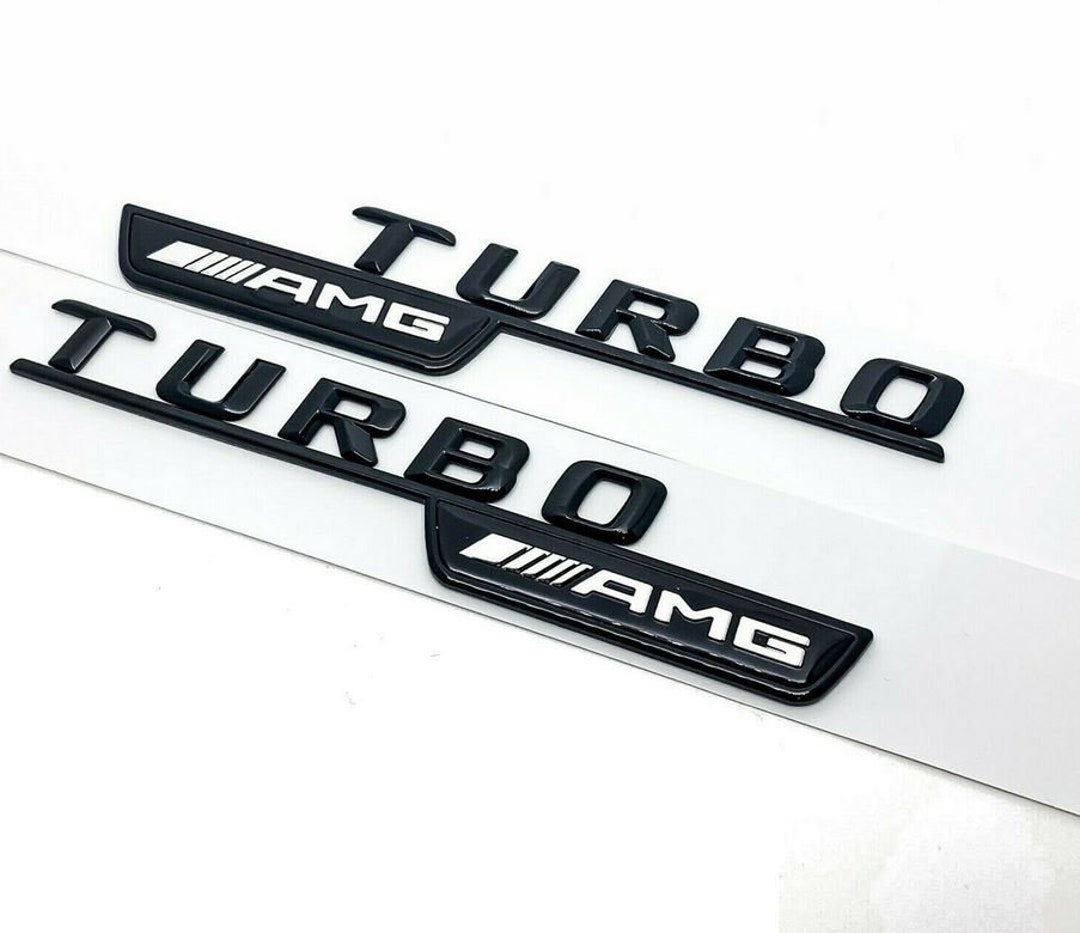 2 X Black Mercedes AMG Turbo Side Fender Badges A C B E CLA CLS Class ...