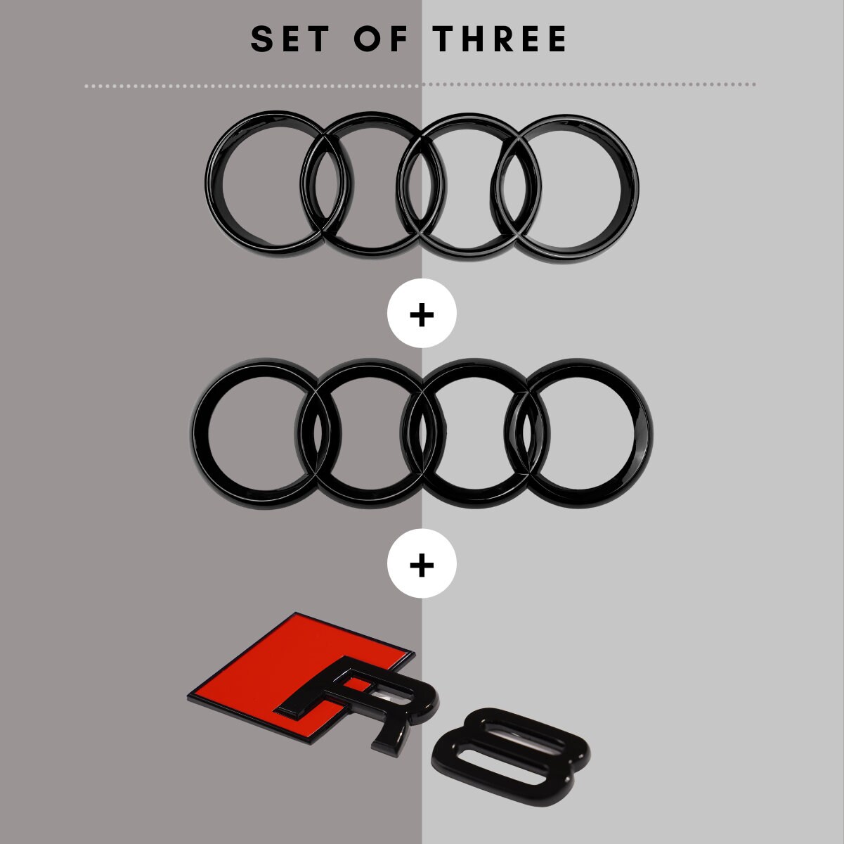 Audi R8 Black Matt Finish Set Kit of Badges Front Rear Rings Badge ...