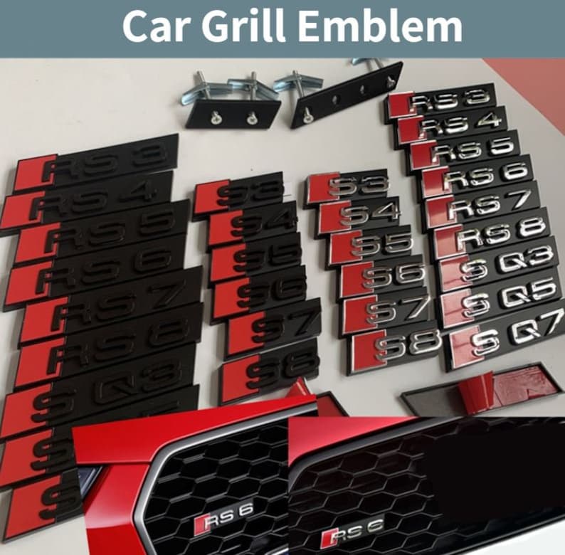 Car Grill Badge Front Emblem for S3 S4 S5 S6 S7 S8 RS3 RS4 RS5 RS6 RS7 ...