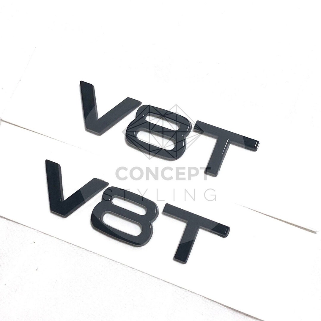 2pcs Audi Pair V8T Gloss Black Lettering Wing Side Fender Badge Emblem ...