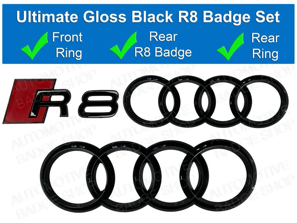 Audi R8 Gloss Black Badge Kit - Gen 1 2006-2015 Audi R8 Black SET KIT ...