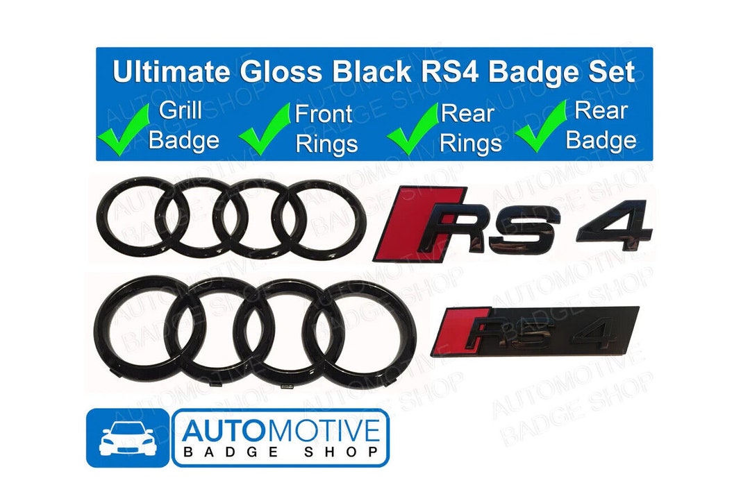 Audi Rs4 Gloss Black Badge Set of Front & Rear Rings Grille Boot Trunk ...