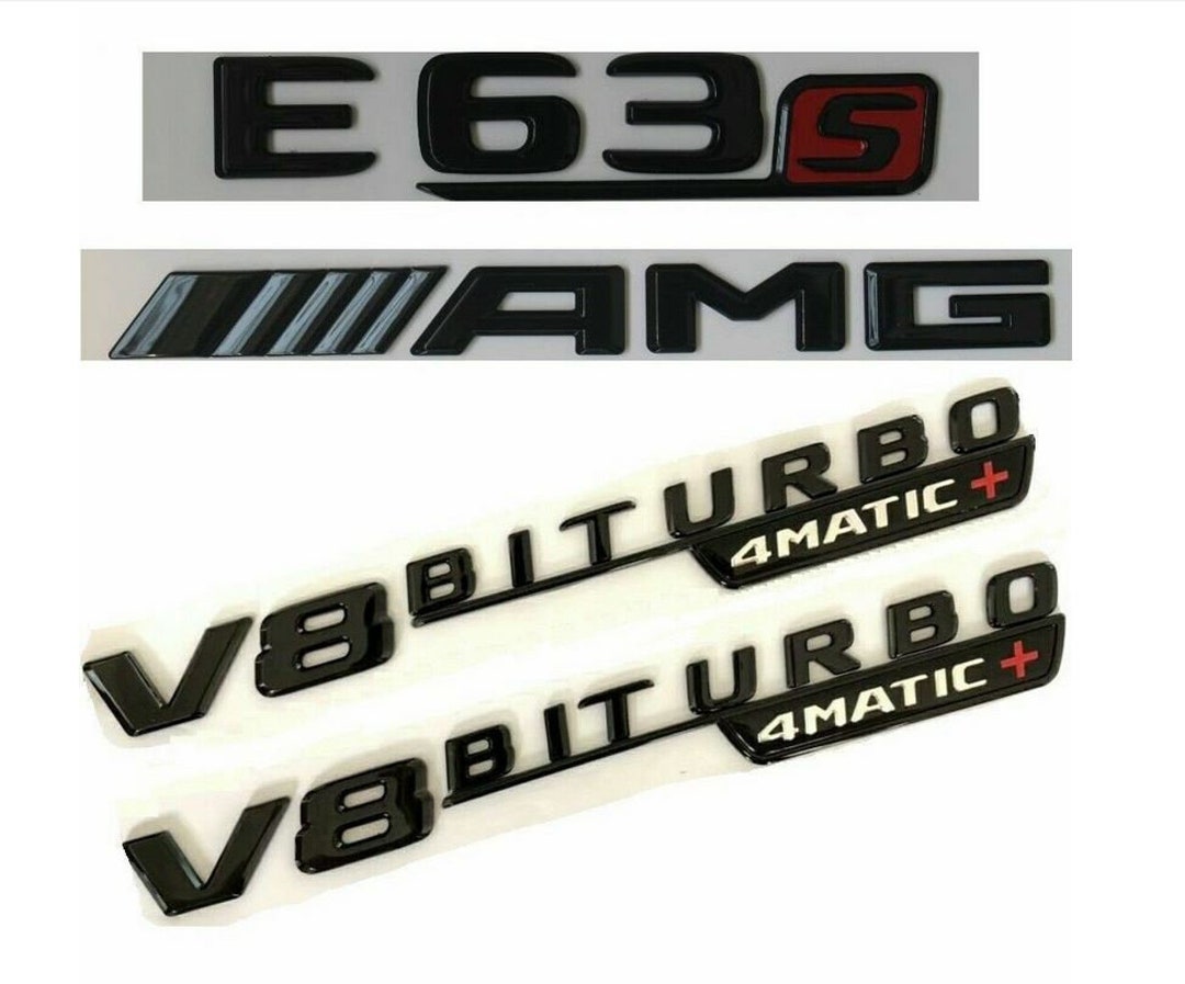 Mercedes E63S Badges Full Set Gloss Black Amg Biturbo V8biturbo 4matic ...