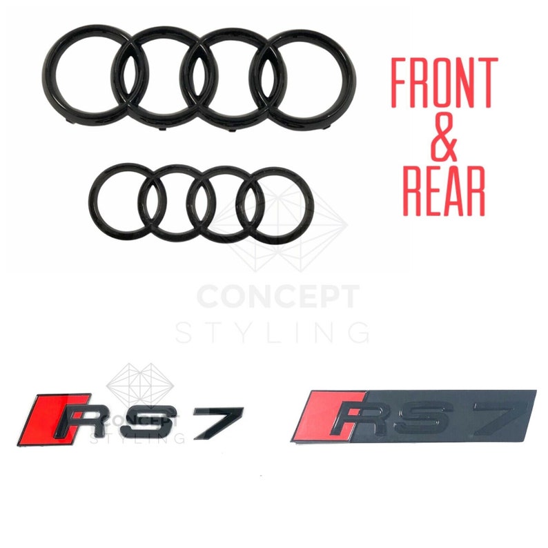 Audi RS7 Gloss Black Set Kit Badges Front Rear Rings Grille Boot Emblem ...
