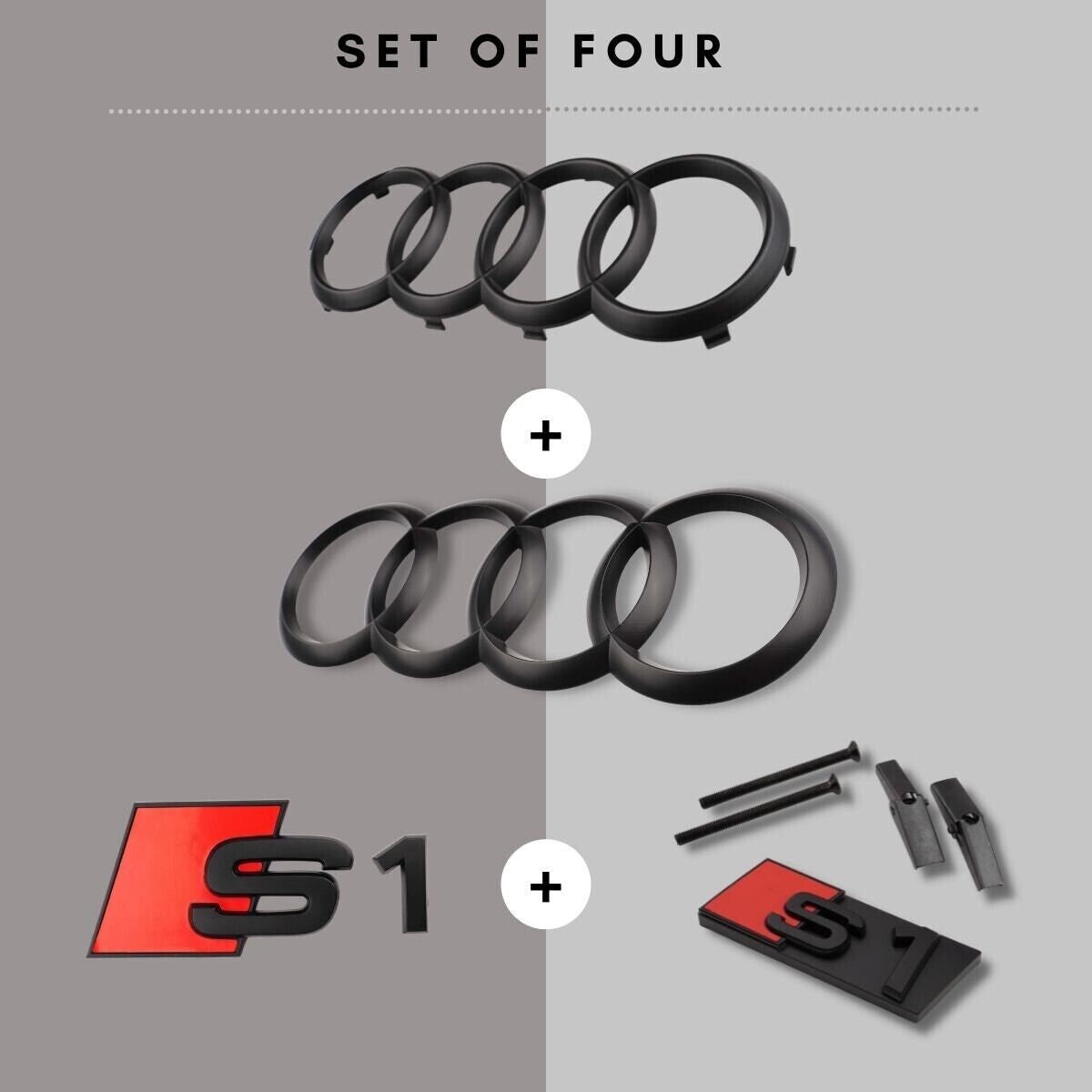 Audi S1 Matt Black Set Kit Badges Front Rear Rings Grille Boot Emblem ...