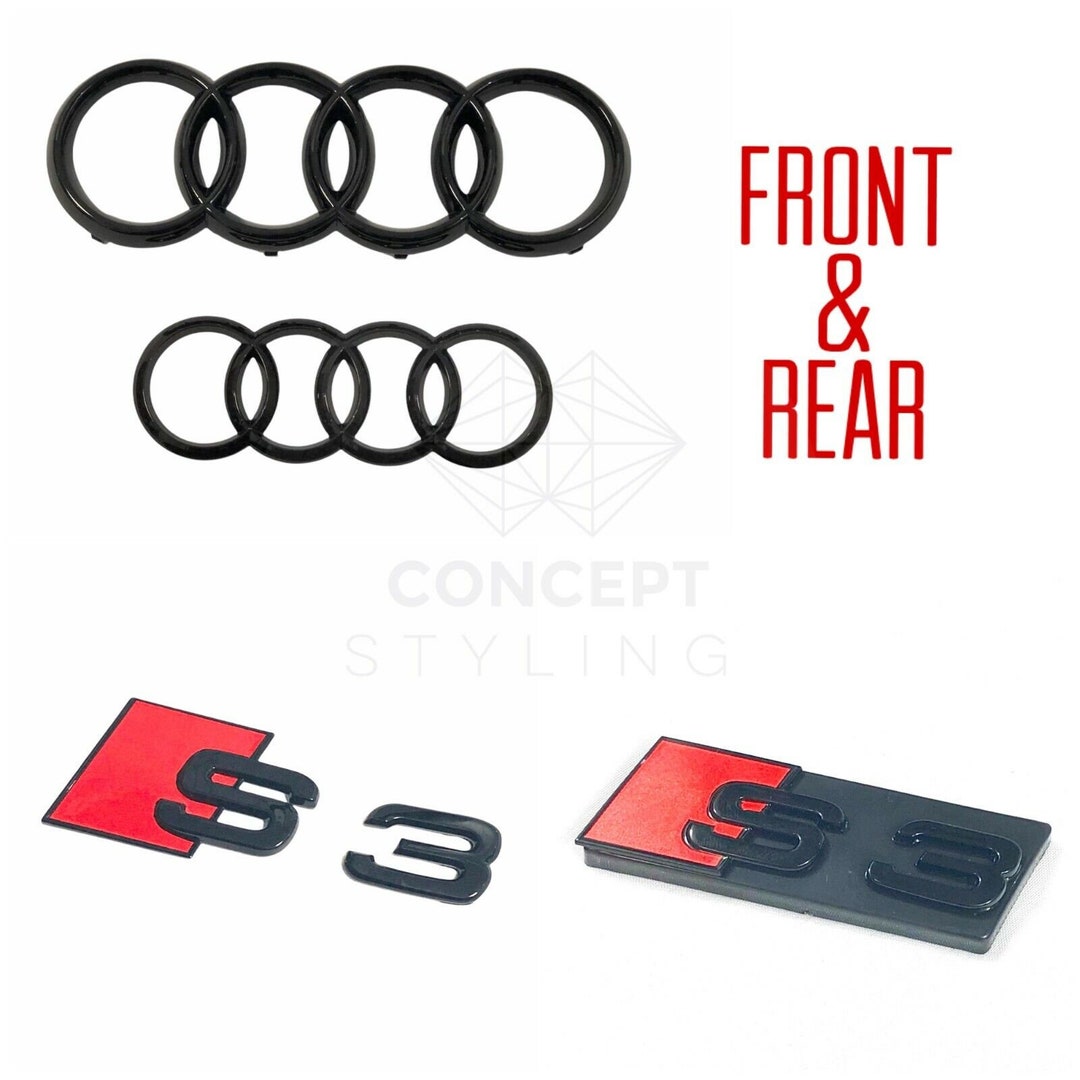 Audi S3 Gloss Black Set Kit Badges Front Rear Rings Grille Boot Emblem ...
