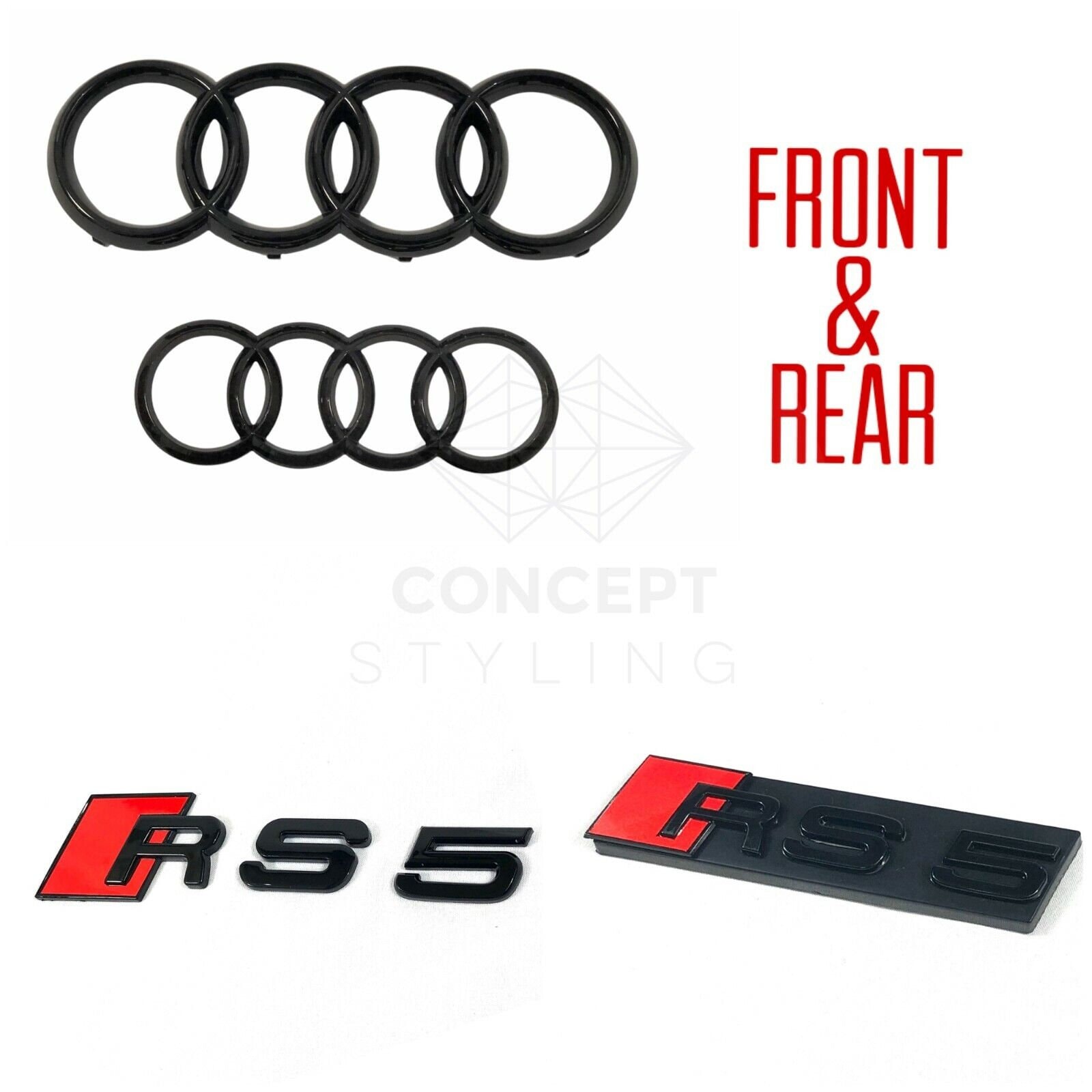 Premium Audi RS5 Gloss Black Set Kit Badges Front Rear Rings Grille ...
