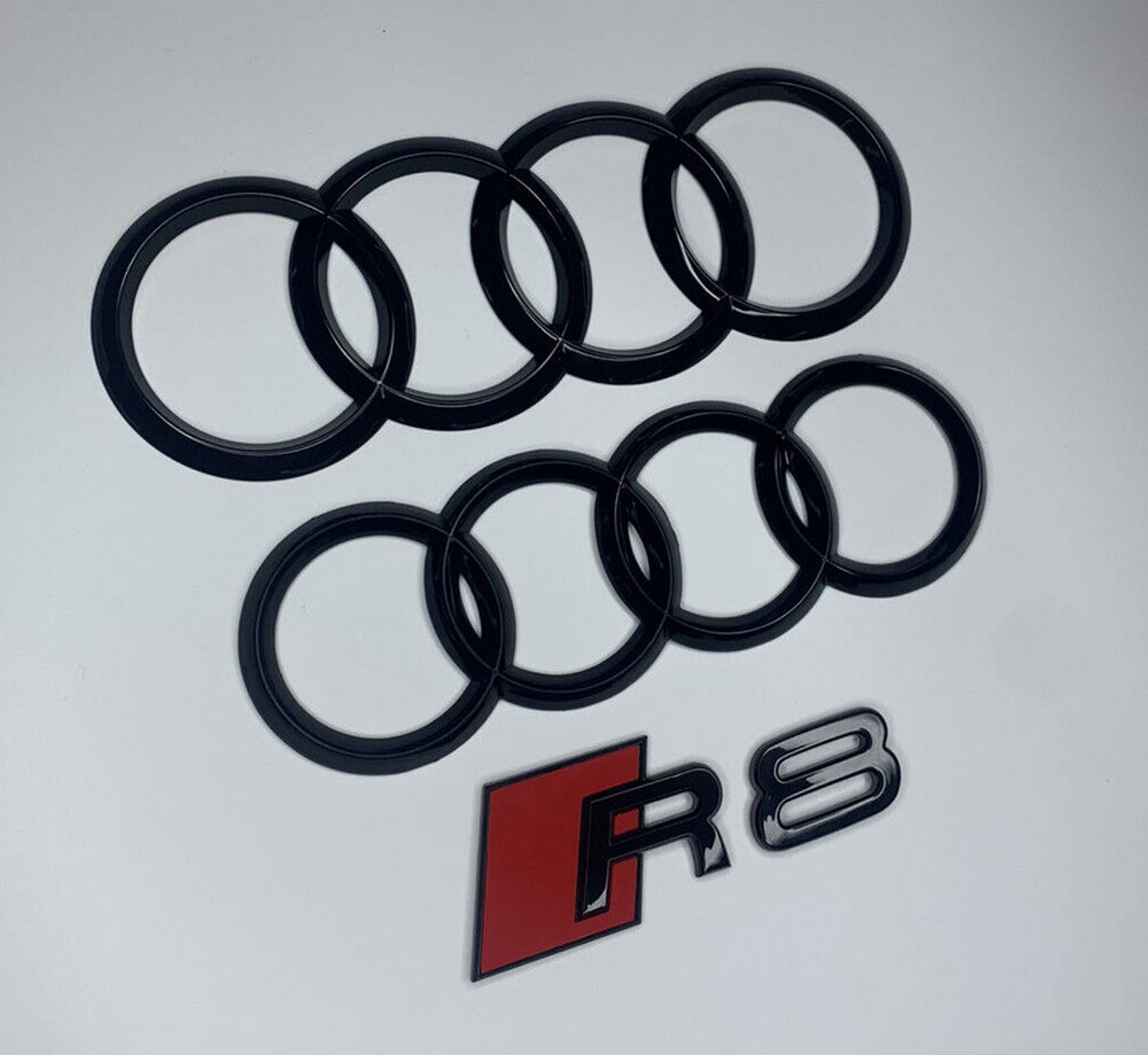 Audi R8 Rings Emblem Gloss Black Logo Badge Set for Audi R8 Black SET ...