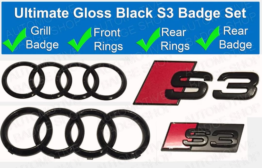 Audi S3 Gloss Black Box Set Front Grille Badge, Lettering, Rear ...